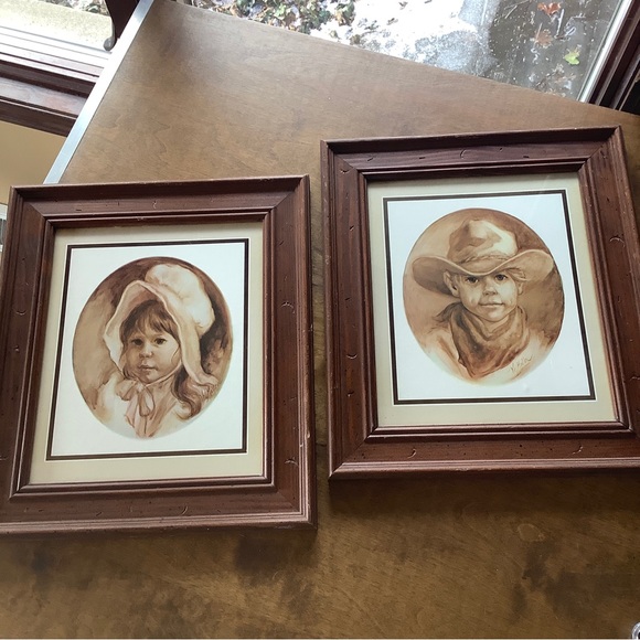 Art | Vel Miller Vtg Wood Framed Matted Young Cowboy Cowgirl Western ...